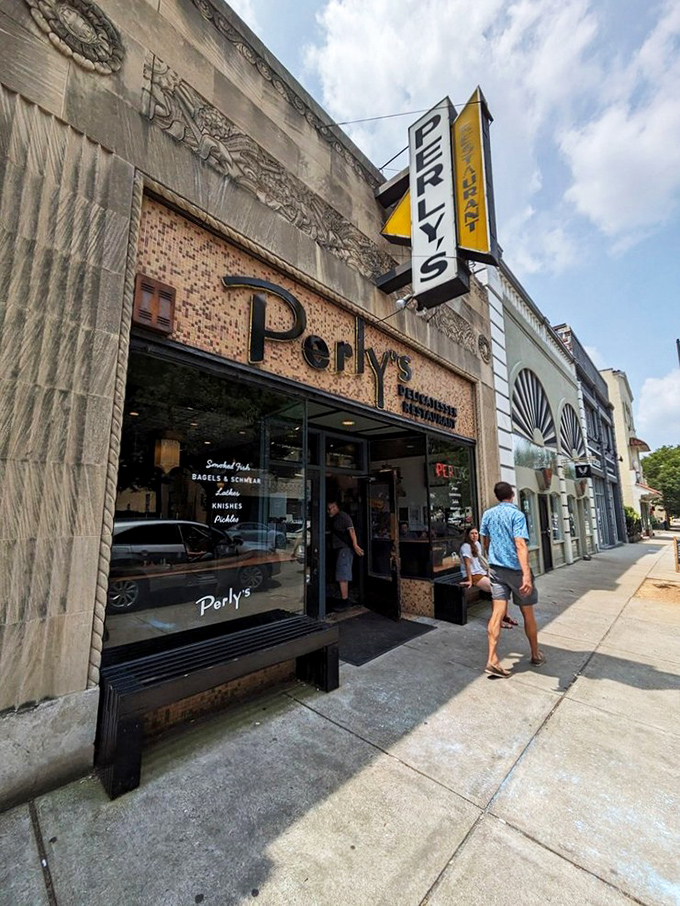 Perly's vintage storefront promises time travel via sandwich &ndash; the yellow sign beckons like a delicious lighthouse for the famished and fancy-free.