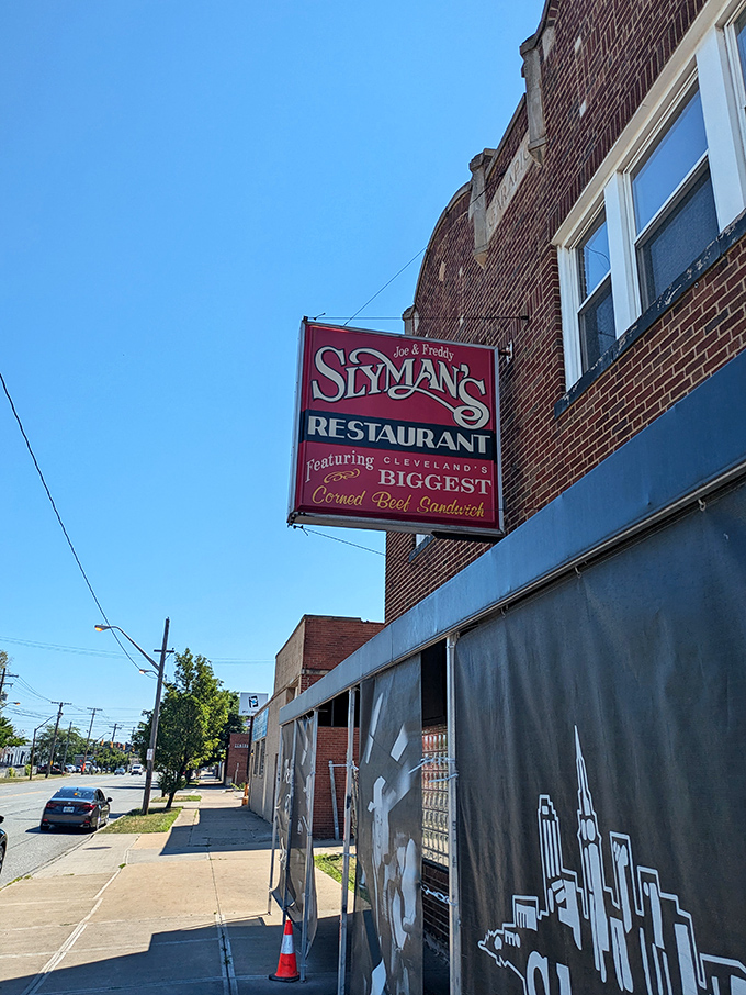 Cleveland's culinary crown jewel! Slyman's iconic sign promises a sandwich experience that'll make your taste buds do a happy dance.