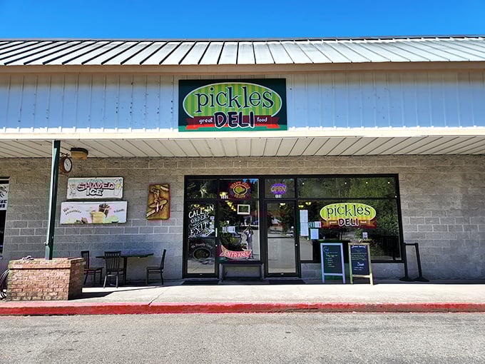 Welcome to sandwich paradise! Pickles Deli's cheerful exterior promises great food and doesn't disappoint. It's like finding a pot of gold at the end of a delicious rainbow.