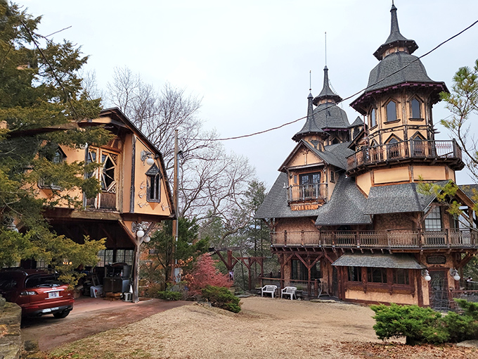 Fairy tales come to life! This whimsical castle in the Ozarks looks like it was plucked straight from a storybook and dropped into the Arkansas wilderness.