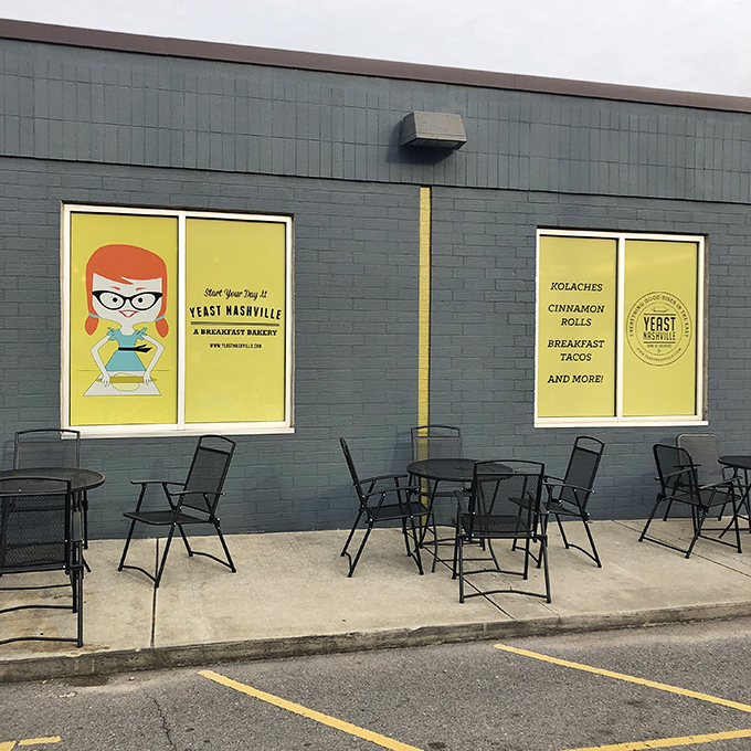 Welcome to carb paradise! Yeast Nashville's cheerful exterior promises a feast for the senses, with its quirky mascot and tempting menu teasing passersby.
