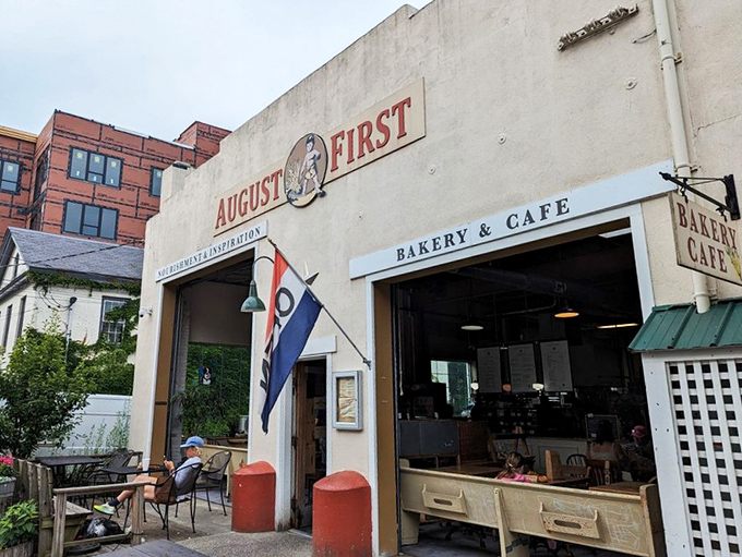 Welcome to carb heaven! August First's charming exterior beckons like a siren song to bread lovers and pastry enthusiasts alike.