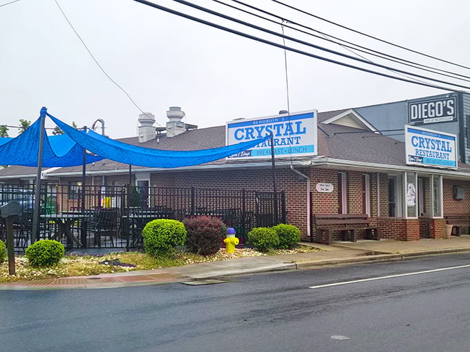 A blue awning and a cheerful rubber duck welcome you to Crystal Restaurant - where breakfast dreams come true and calories don't count (well, they do, but who's counting?).