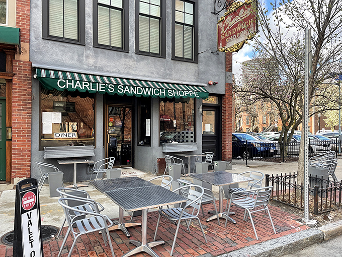 A beacon of breakfast bliss! Charlie's Sandwich Shoppe stands proud, its vintage sign promising delicious adventures within. It's like stumbling upon a time machine disguised as a diner.