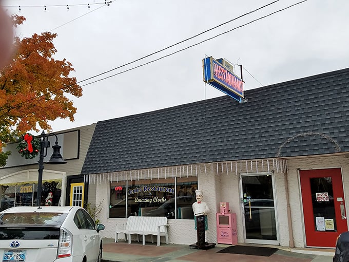 A slice of small-town Americana! Jenks Restaurant's weathered sign stands proud, like a beacon calling all breakfast lovers home.
