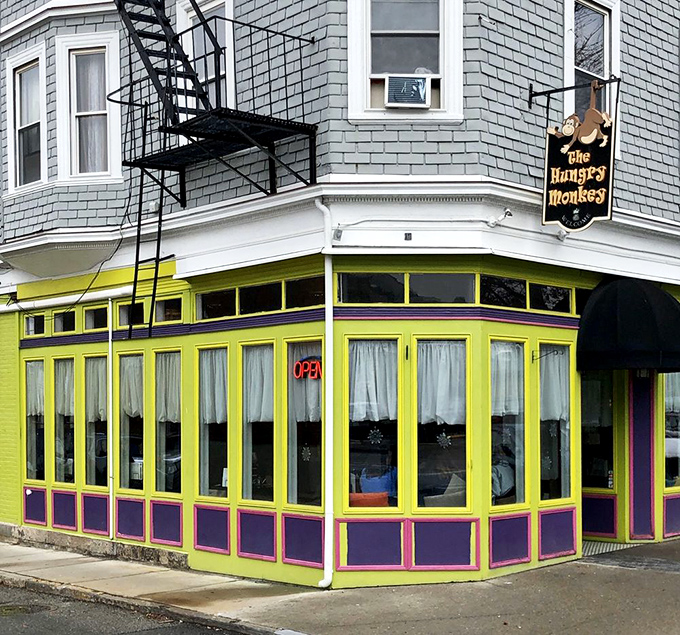 A color explosion that'd make Willy Wonka jealous! The Hungry Monkey's vibrant exterior is like a beacon for breakfast lovers, promising a feast for both eyes and stomach.