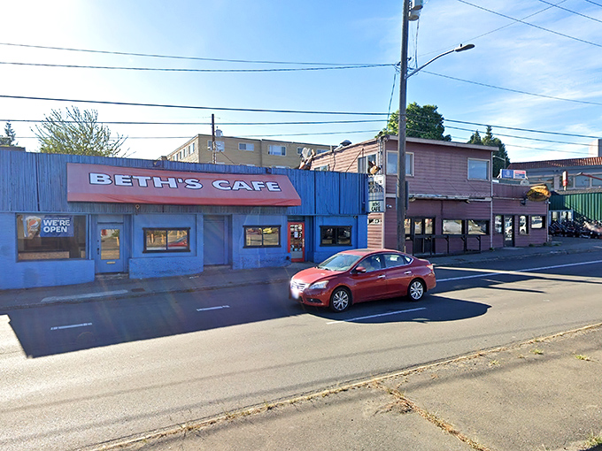 Welcome to Beth's Cafe, where the blue exterior is as inviting as a warm hug from your favorite aunt! 