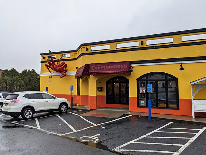 "Welcome to flavor town! This sunny exterior is like a beacon for seafood lovers, promising a feast inside."