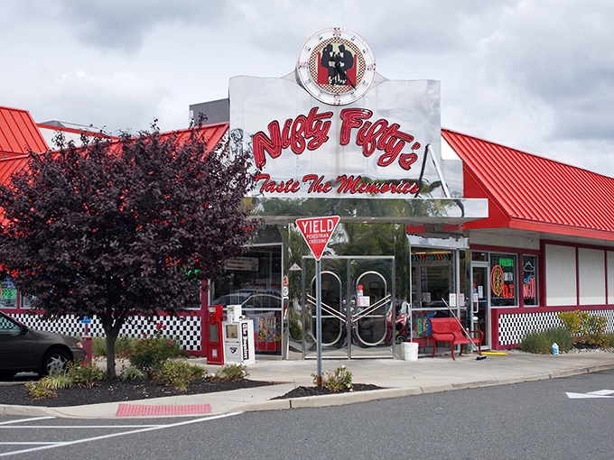 Welcome to the Twilight Zone of diners! Nifty Fifty's exterior is a retro wonderland that'll make you wonder if you've time-traveled back to 1955.