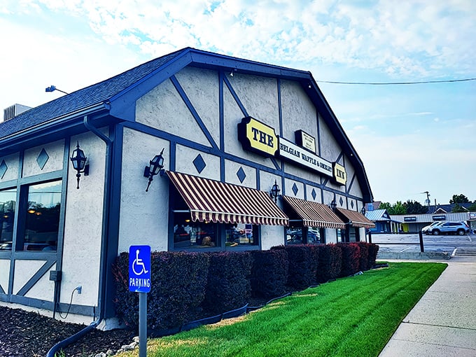 A slice of Europe in the heart of Utah! This charming diner's facade promises a waffle wonderland waiting inside.