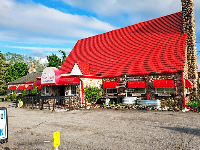 A red-roofed wonderland where every sign points to deliciousness. Who needs Paris when you've got prime rib paradise right here in Stafford?