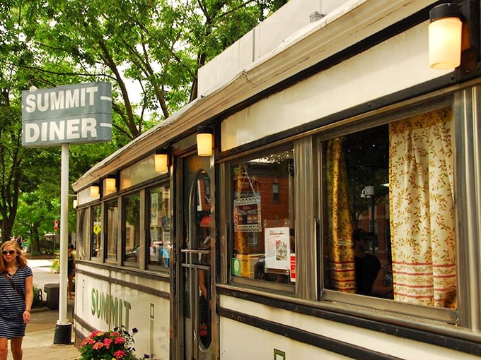 The iconic Summit Diner stands proudly on the street corner, its vintage sign a beacon to breakfast lovers seeking authentic New Jersey cuisine.