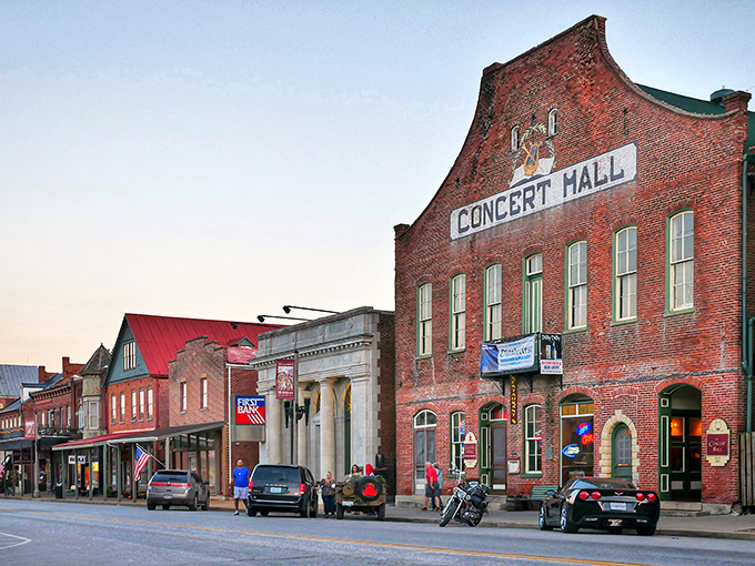 Hermann's historic downtown unfolds like a storybook, where brick buildings tell tales of German heritage against Missouri's rolling hills.