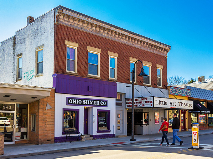 Colorful storefronts that look like they were designed by Wes Anderson during his most optimistic phase. Small-town charm with big personality.