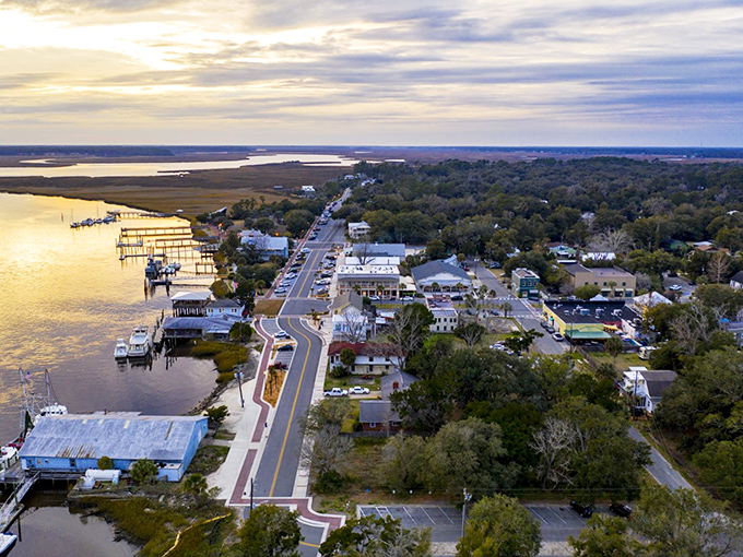St. Marys unfolds like a storybook, its tree-lined streets and charming waterfront inviting you to explore every nook and cranny. This aerial view promises adventures waiting to be discovered.