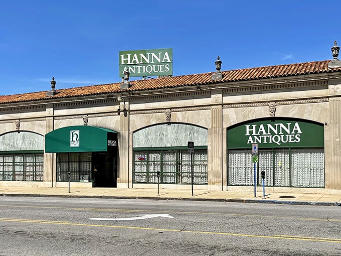 "Welcome to the time machine!" Hanna Antiques Mall's grand facade beckons you into a world where every era is just a step away. It's like Downton Abbey meets The Jetsons!