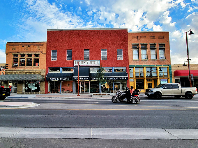 Step into a time machine disguised as a storefront! The Dusty Attic's vibrant exterior promises a journey through decades of treasures and memories.