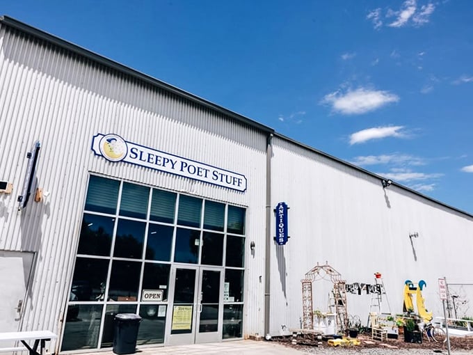 Welcome to the Sleepy Poet, where dreams of vintage treasures come true! This unassuming exterior houses a wonderland of nostalgia and quirky finds.