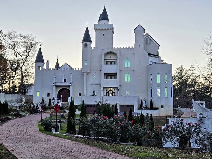 Fairytale meets Georgia! This pristine white castle, with its soaring turrets and charming brick pathway, looks like it was plucked straight from a storybook. 
