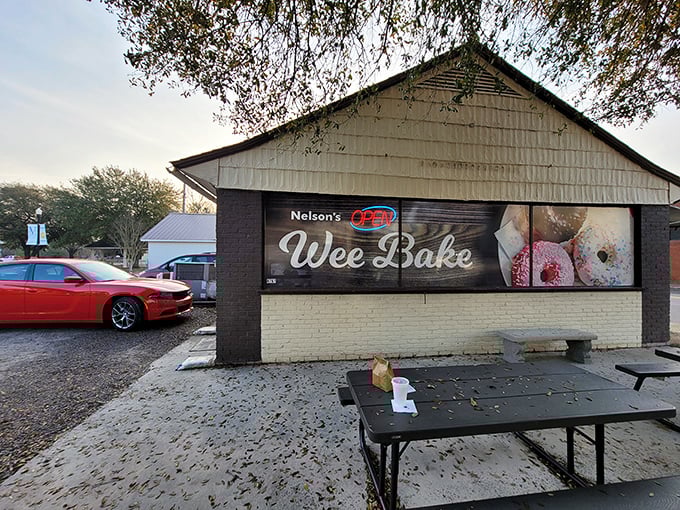 Welcome to donut paradise! Nelson's Wee Bake beckons with its charming exterior, promising sweet delights that'll make your taste buds do a happy dance.
