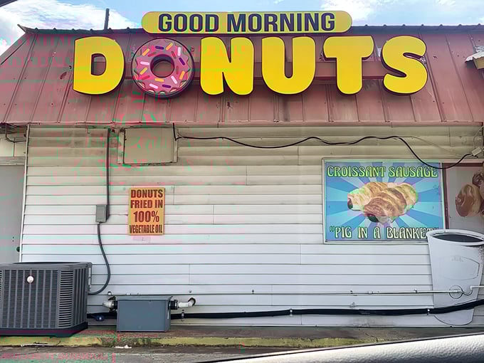 Welcome to donut paradise! Good Morning Donuts stands proud, a beacon of sugary hope nestled between big-box stores and small-town charm.