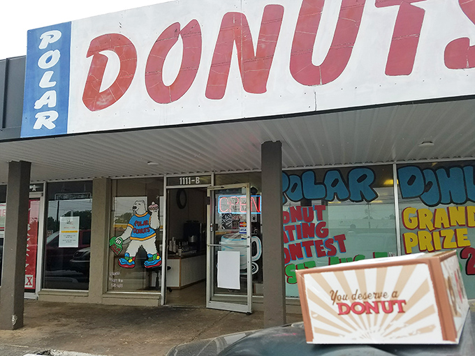 Welcome to donut paradise! Polar Donuts' storefront is like a beacon of sugary hope in the urban landscape. 