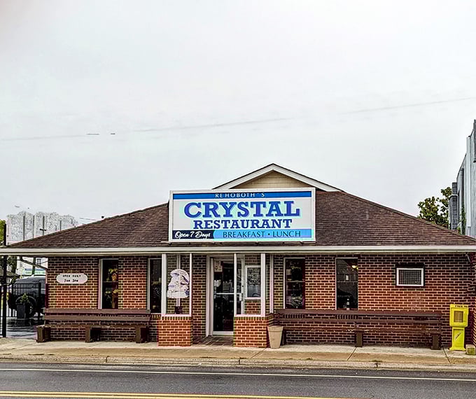 A beacon of breakfast bliss! The Crystal Restaurant's unassuming exterior hides a world of culinary delights, proving that sometimes the best gems come in brick packages.
