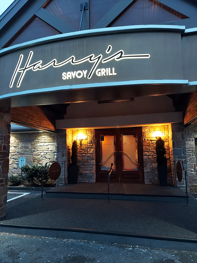 Welcome to Harry's Savoy Grill, where the stone facade whispers "classic" and the neon sign screams "let's eat!" It's like a culinary time machine with modern flair.