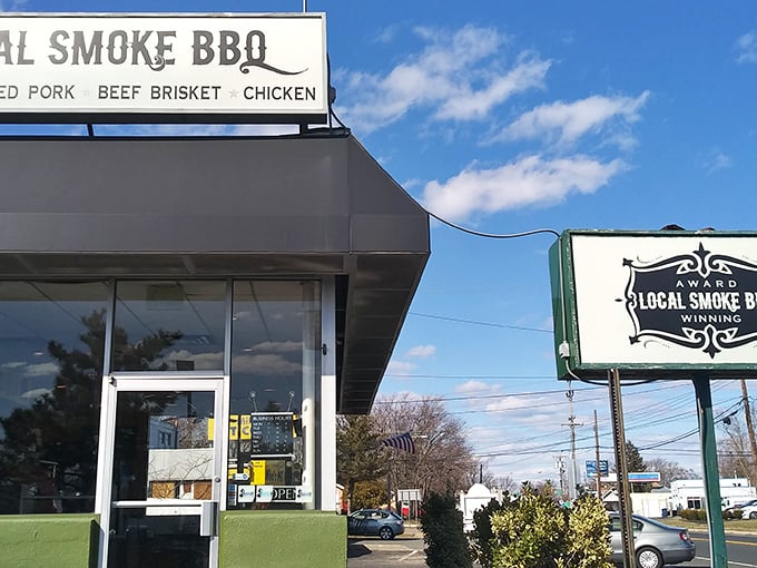 The unassuming storefront that hides barbecue greatness. Like finding a Picasso at a yard sale, this modest exterior conceals smoky treasures within.
