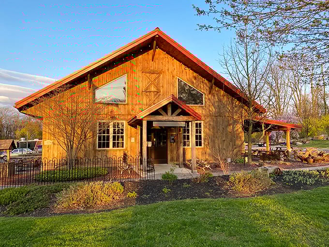Welcome to meat paradise! This rustic barn-like exterior promises smoky delights that'll make your taste buds do a happy dance.