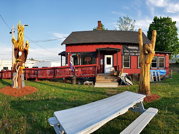 A red barn-like building that screams "BBQ!" louder than a Texan at a rodeo. Welcome to Wicked Awesome BBQ, where smoke signals spell "delicious."