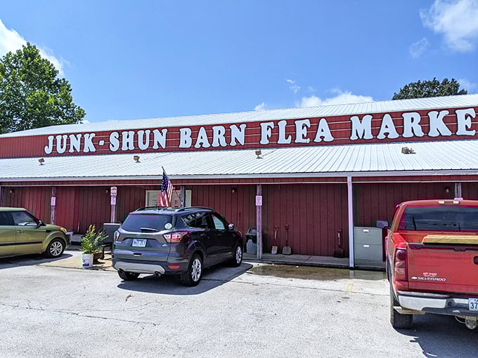 Welcome to the Junk-Shun Barn, where "one man's trash" becomes your living room's new conversation piece. This red barn holds more stories than your grandpa on Thanksgiving!