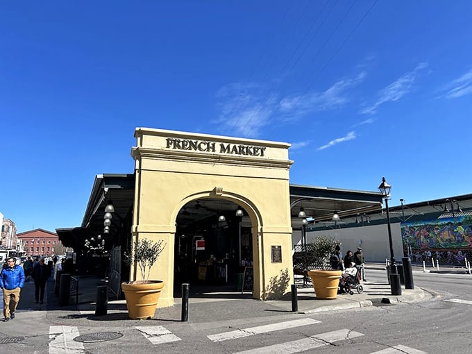 Step right up to the French Market, where history and haggling collide! This grand entrance promises a feast for the senses and wallet-friendly adventures.