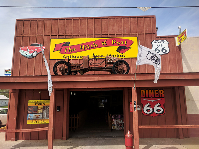 Step right up to the Hitch N Post, where Route 66 meets retail therapy! This rustic facade promises a treasure trove of nostalgia and unexpected finds inside.