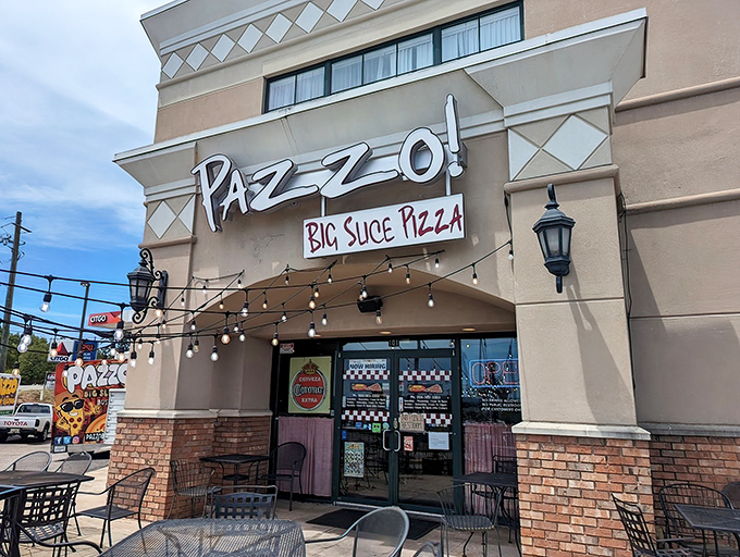 "Pazzo!" shouts the sign, like an Italian nonna calling you to dinner. This unassuming storefront promises big flavors and even bigger slices.