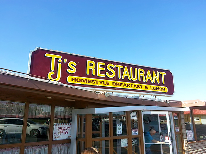 Welcome to TJ's, where the sign promises homestyle cooking and the aroma delivers! It's like your grandma's kitchen, if grandma had a giant neon sign.