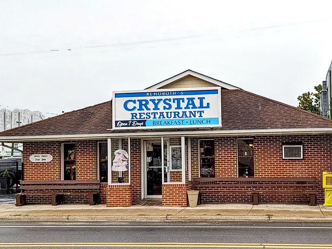 A blue awning and a cheerful rubber duck welcome you to Crystal Restaurant - where breakfast dreams come true and calories don't count (well, they do, but who's counting?).