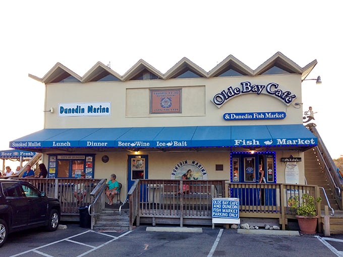 Welcome to seafood paradise! Olde Bay Cafe's exterior is like a siren's call to hungry sailors and landlubbers alike.