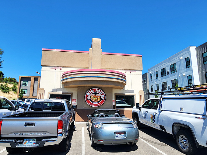 Step into a time machine disguised as a burger joint! Big Jud's retro facade promises a trip down memory lane, with a side of nostalgia-flavored fries.