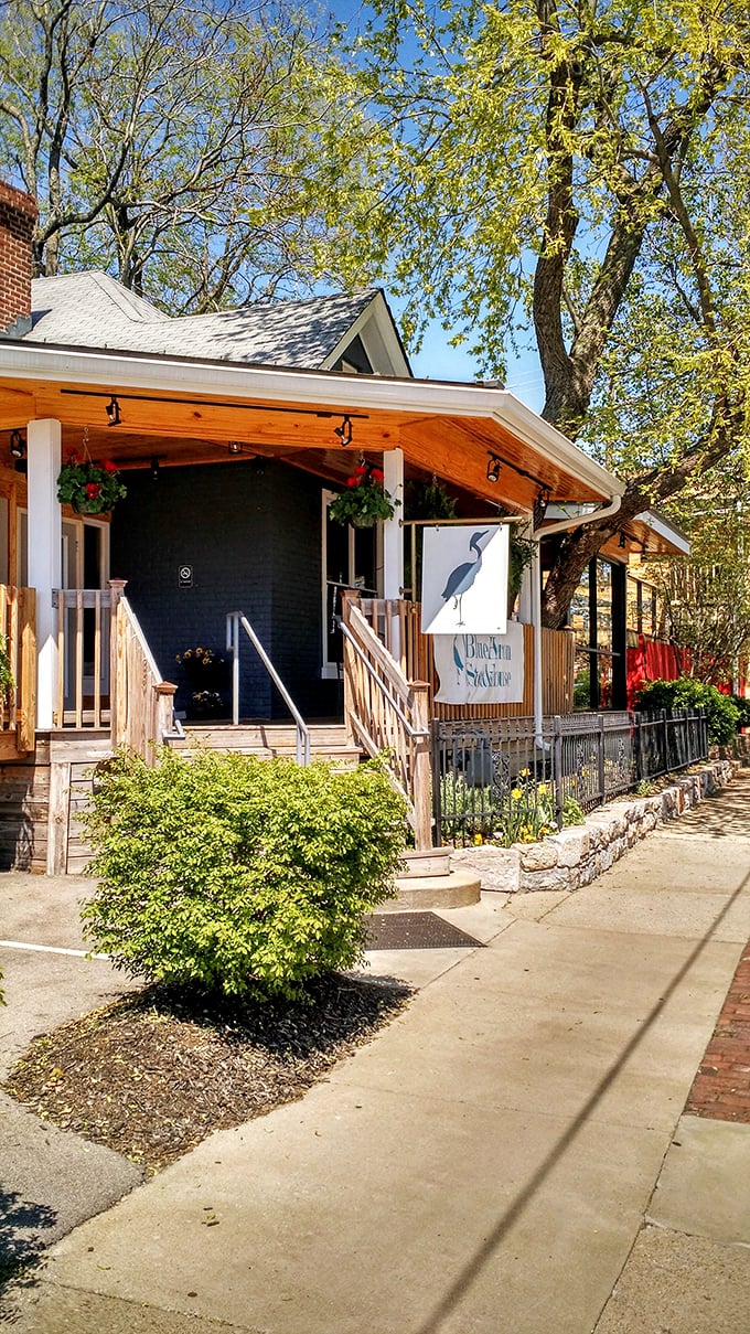 A blue beauty that's more inviting than a warm blanket on a chilly Kentucky evening. This charming steakhouse beckons with the promise of culinary delights and cozy ambiance.
