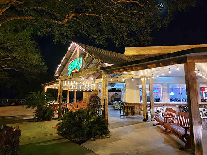 Welcome to seafood paradise! SHUCKS! beckons with its charming exterior, twinkling lights, and the promise of oceanic delights that'll make your taste buds dance.