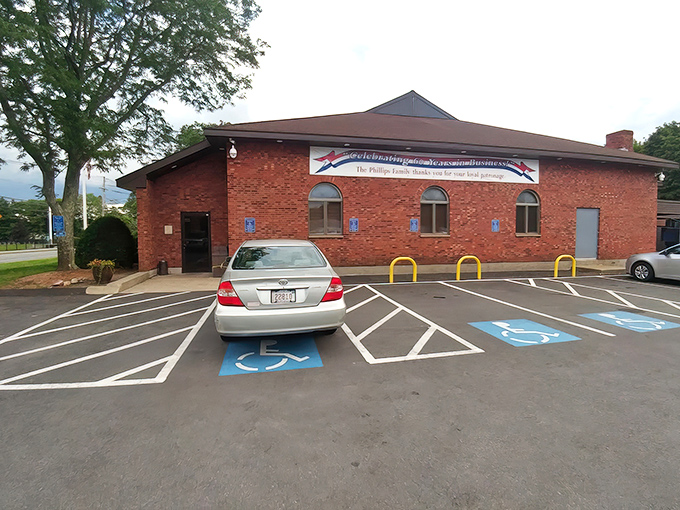 A brick facade that screams "hidden gem" louder than your aunt's secret recipe. This unassuming exterior holds pizza treasures waiting to be discovered.