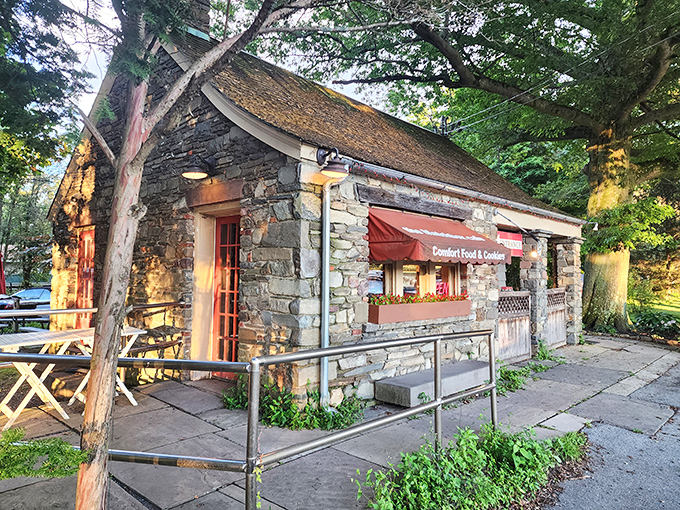 Stone walls and a red awning? It's not Hogwarts, but this cozy cafe might just work some culinary magic on you.
