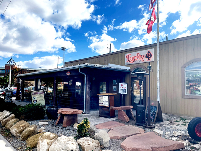Welcome to burger paradise! Lucky 13's rustic exterior and vintage tractor are like a siren song for comfort food lovers.