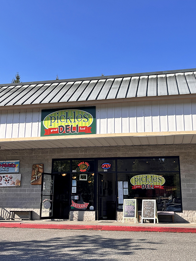 Welcome to sandwich paradise! Pickles Deli's cheerful exterior promises great food and doesn't disappoint. It's like finding a pot of gold at the end of a delicious rainbow.