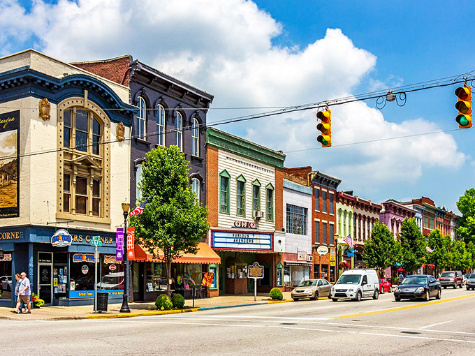 Madison's golden-hour glow transforms the Ohio River into a ribbon of light, while the historic downtown waits patiently below like a living museum.