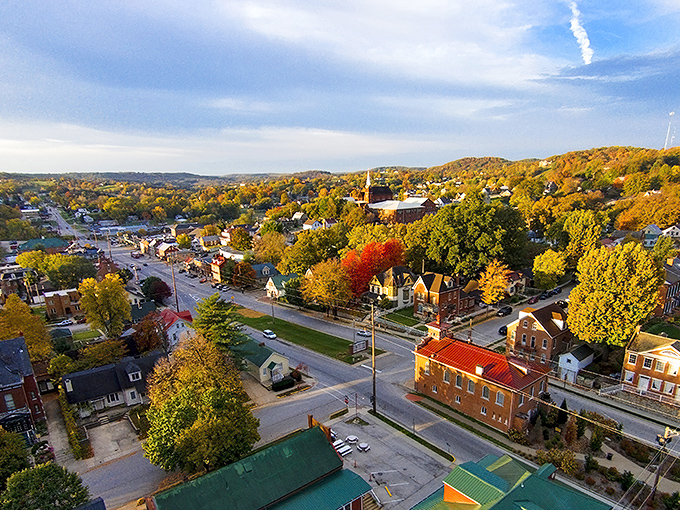 Hermann's historic downtown unfolds like a storybook, where brick buildings and tree-lined streets tell tales of German heritage against Missouri's rolling hills.