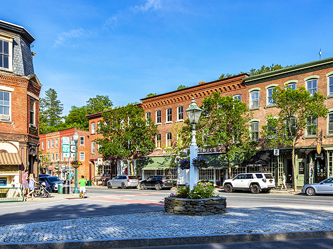Woodstock's town center: Where Norman Rockwell meets modern-day charm. Cobblestone streets and historic buildings create a scene so quaint, you'll swear you've stepped into a postcard.