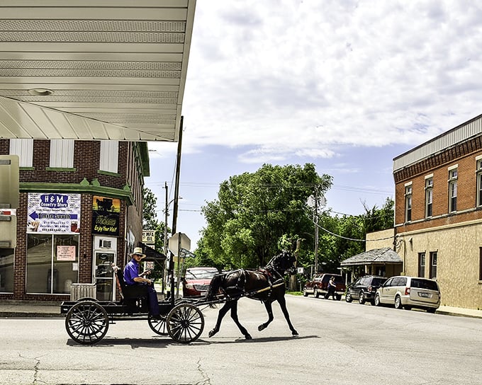 Step back in time on Jamesport's Main Street, where horse-drawn buggies and vintage storefronts transport you to a simpler era. It's like Norman Rockwell painted your vacation!