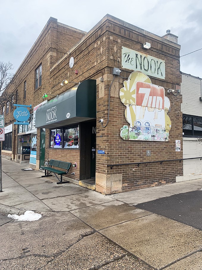 "A small place with big burgers" - The Nook's storefront promises a cozy adventure for your taste buds. It's like finding a treasure chest, but instead of gold, it's filled with juicy patties.